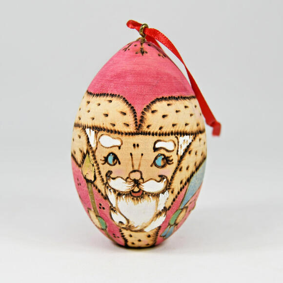 Holiday | Vtg Handpainted Pyrography Wood Burn Santa Christmas Egg ...